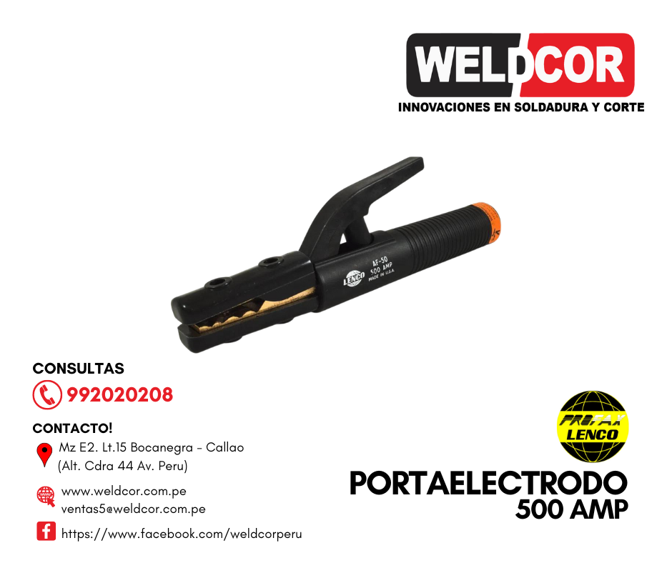 01060 PORTAELECTRODO 500 AMP AF-50 MARCA LENCO. – Weldcor