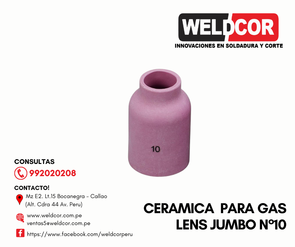 53N88 CERAMICA PARA GAS LENS JUMBO N°10 – Weldcor