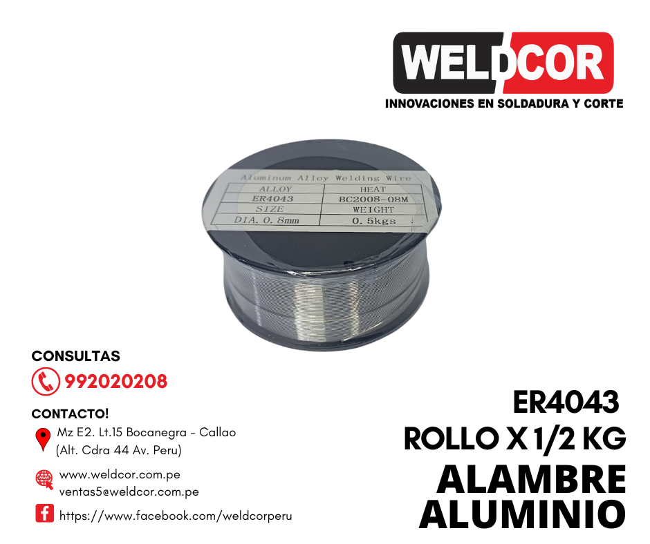 ALAMBRE ALUMINIO ER4043 DE 0.8 MM RADNOR – Weldcor