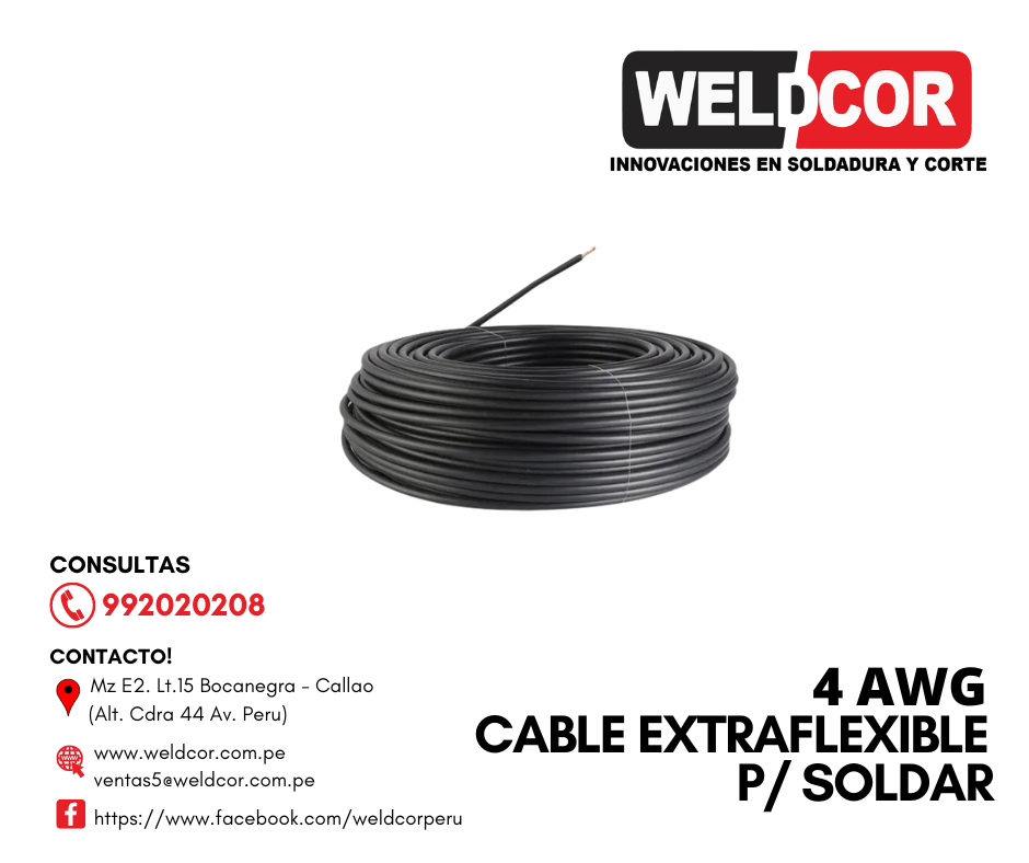 WG-4 CABLE EXTRAFLEXIBLE PARA SOLDAR – Weldcor