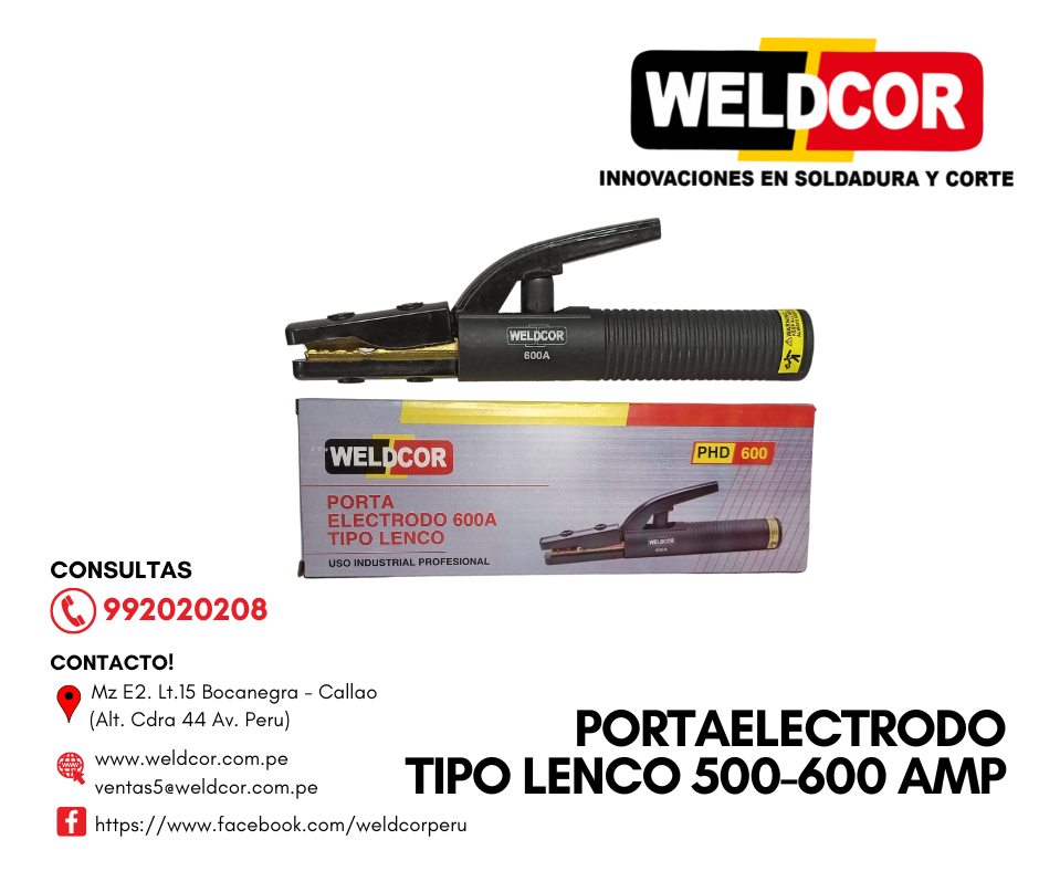 PORTAELECTRODO DE 500-600 AMP TIPO LENCO – WELDCOR (PHD600) – Weldcor